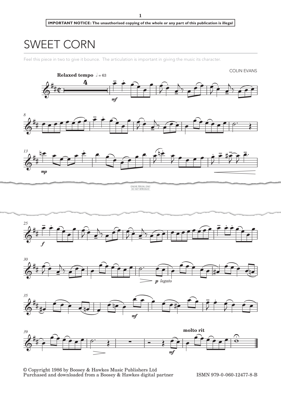 Sweet Corn - sheet music by Colin Evans - fbd-23689 | notendownload