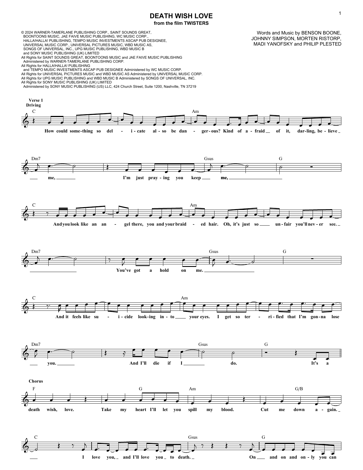 Death Wish Love - Online Noten von Benson Boone - smd-1790405 ...