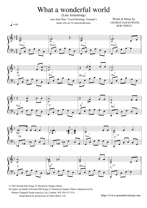 What A Wonderful World (Louis Armstrong) | Sheet Music: Piano Solo ...