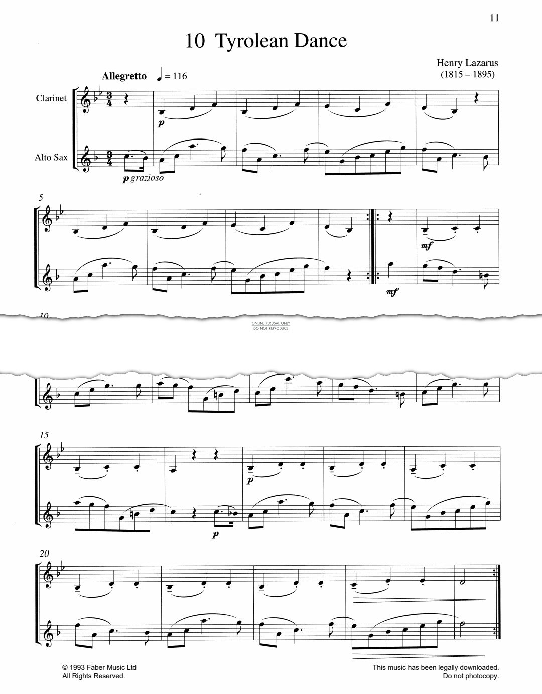 Tyrolean Dance (Henry Lazarus) | Sheet Music: Clarinet, Alto Saxophone ...