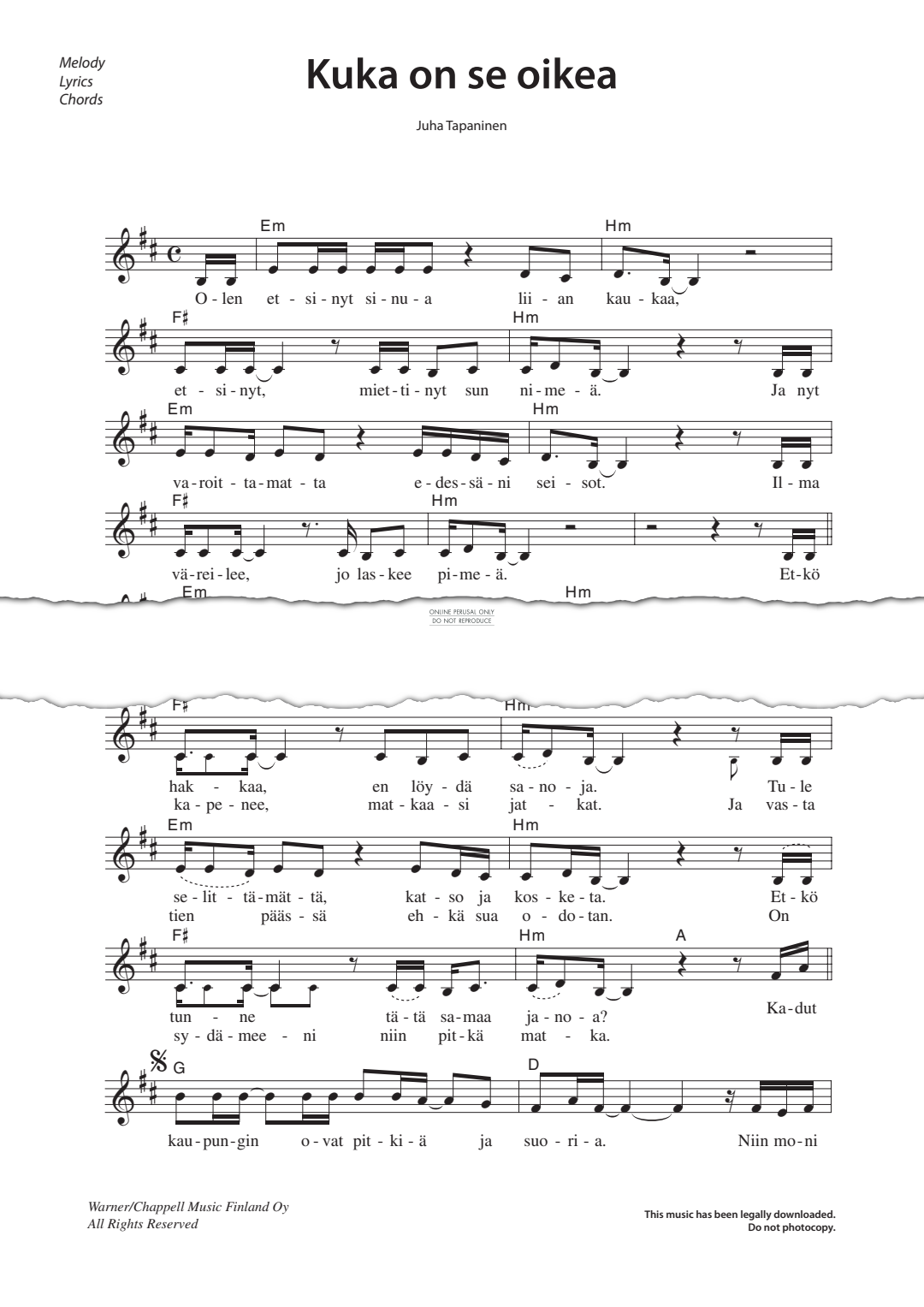 Kuka on se oikea - sheet music by Ressu Redford - fbd-16790 | notendownload