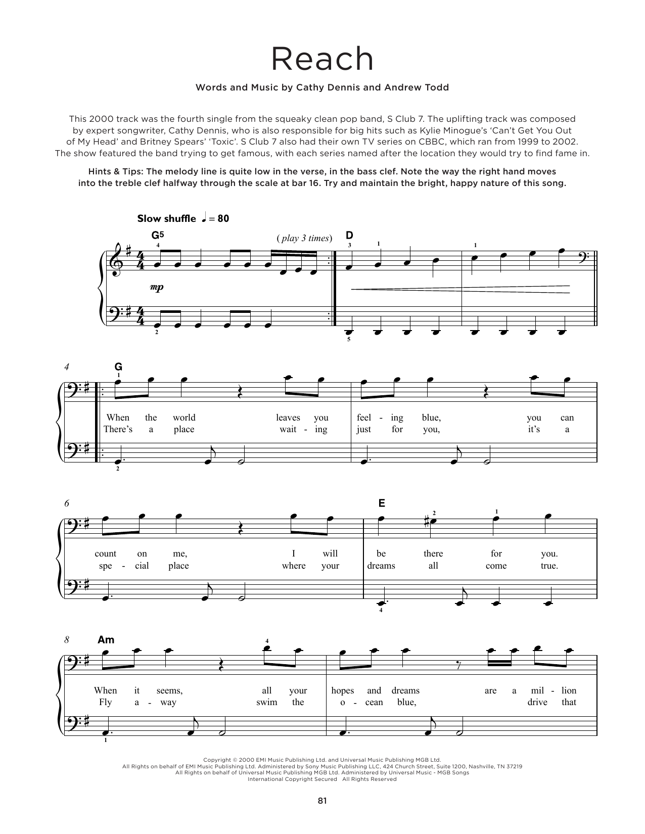 Reach (S Club 7) | Noten: Really Easy Piano | PDF Download