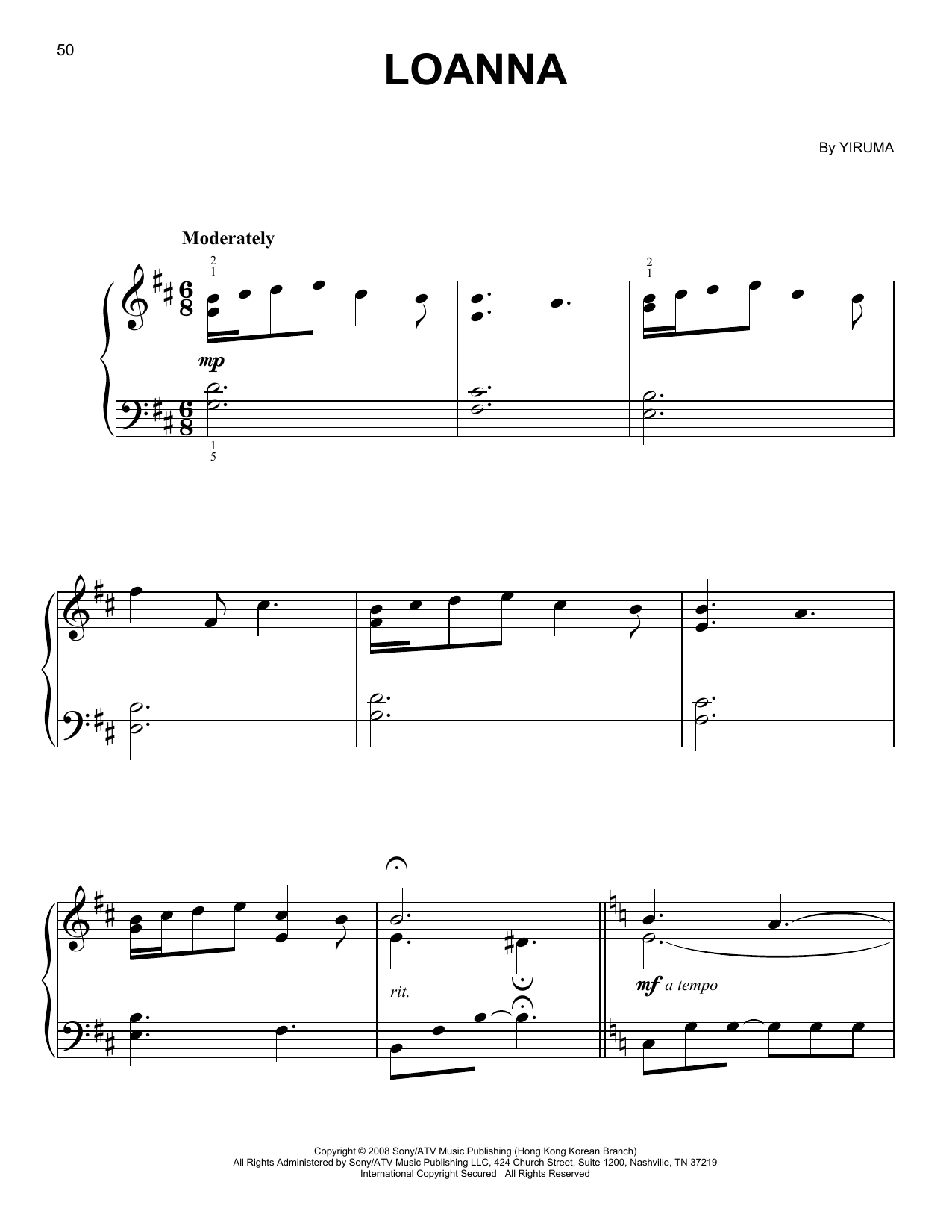 Loanna (Yiruma) | Sheet Music: Easy Piano | PDF Download