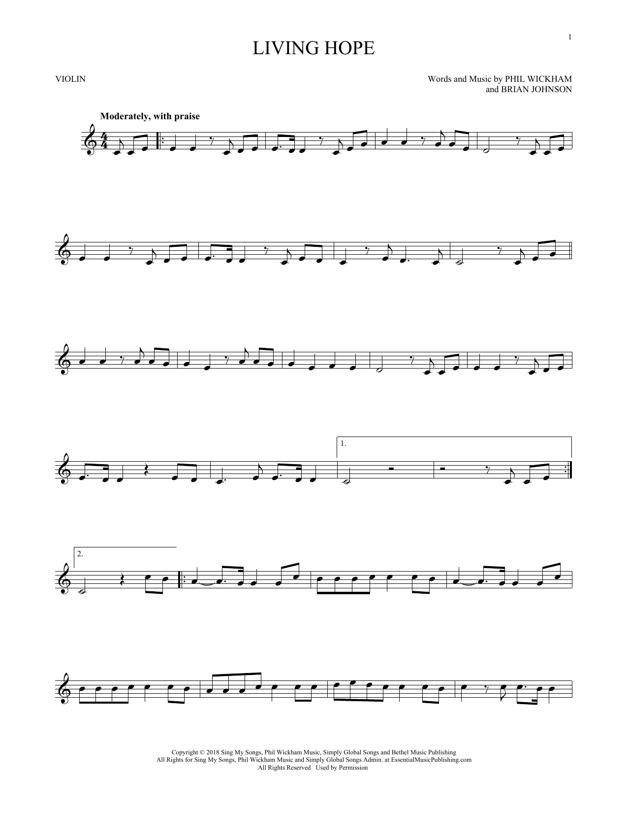 Living Hope (Phil Wickham) | Sheet Music: Violin Solo | PDF Download