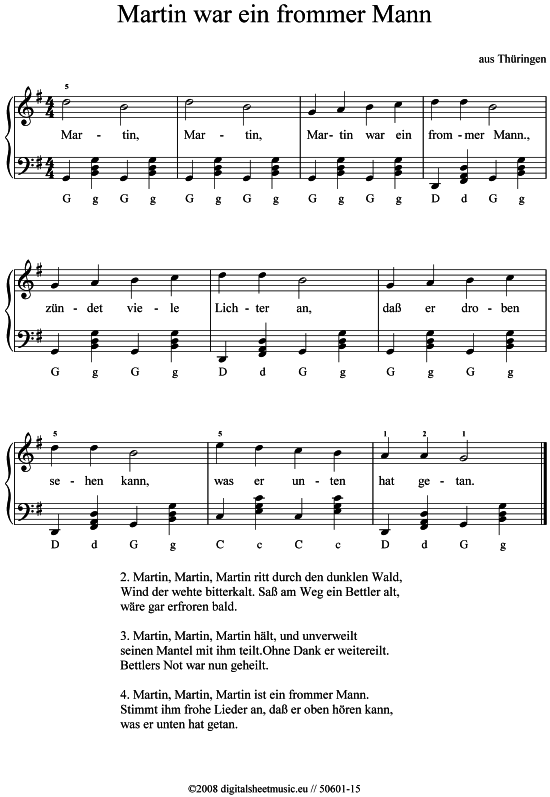 Martin war ein frommer Mann - Noten von Laternenlied - 50601-15 ...