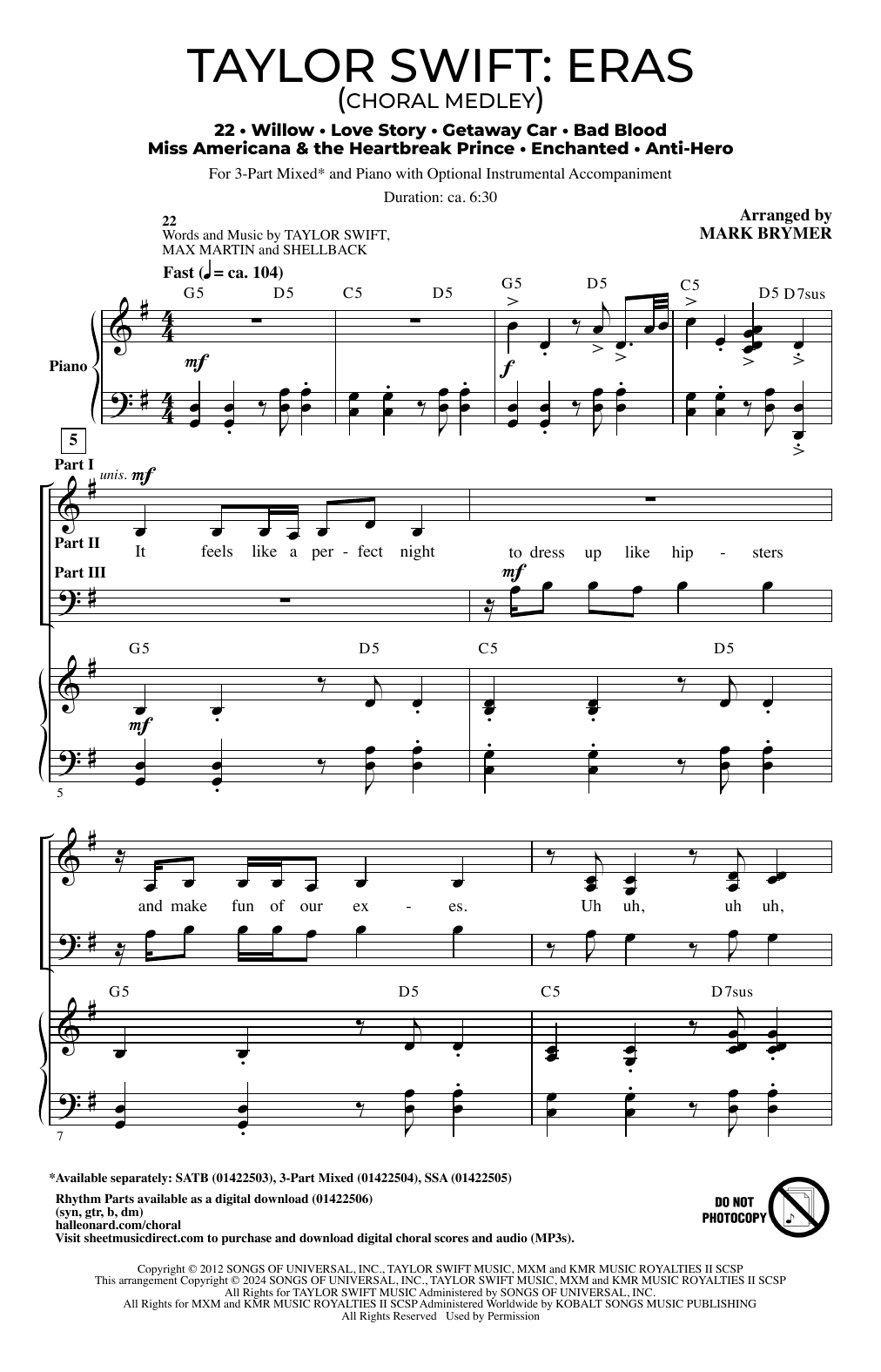 Taylor Swift: Eras (Choral Medley) (arr. Mark Brymer) - sheet music by Taylor Swift - smd ...