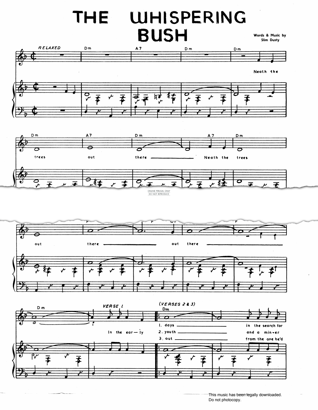 The Whispering Bush (Slim Dusty) | Sheet Music: Guitar, Piano, Voice ...