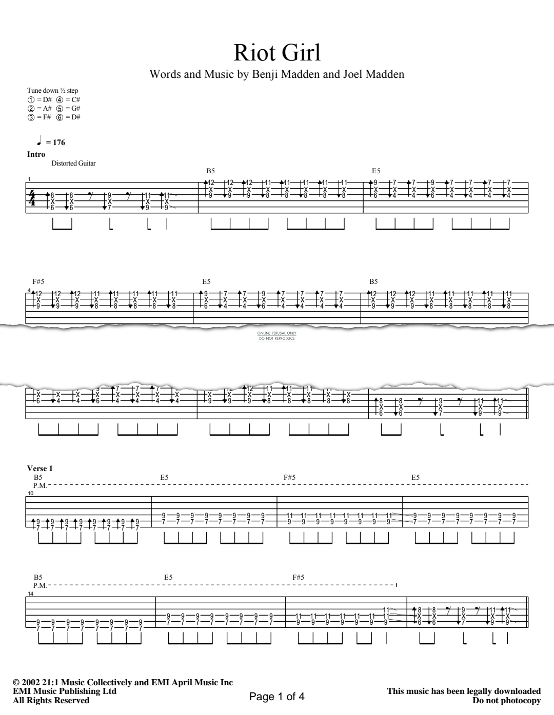 Riot Girl - sheet music by Good Charlotte - fbd-5298 | notendownload