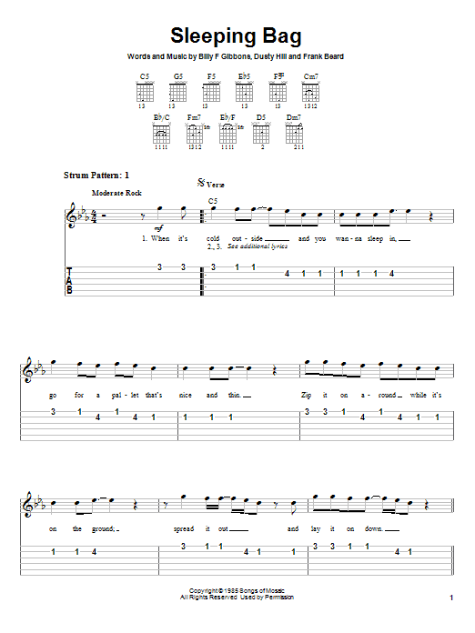 Sleeping Bag (ZZ Top) | Sheet Music: Easy Guitar Tab | PDF Download