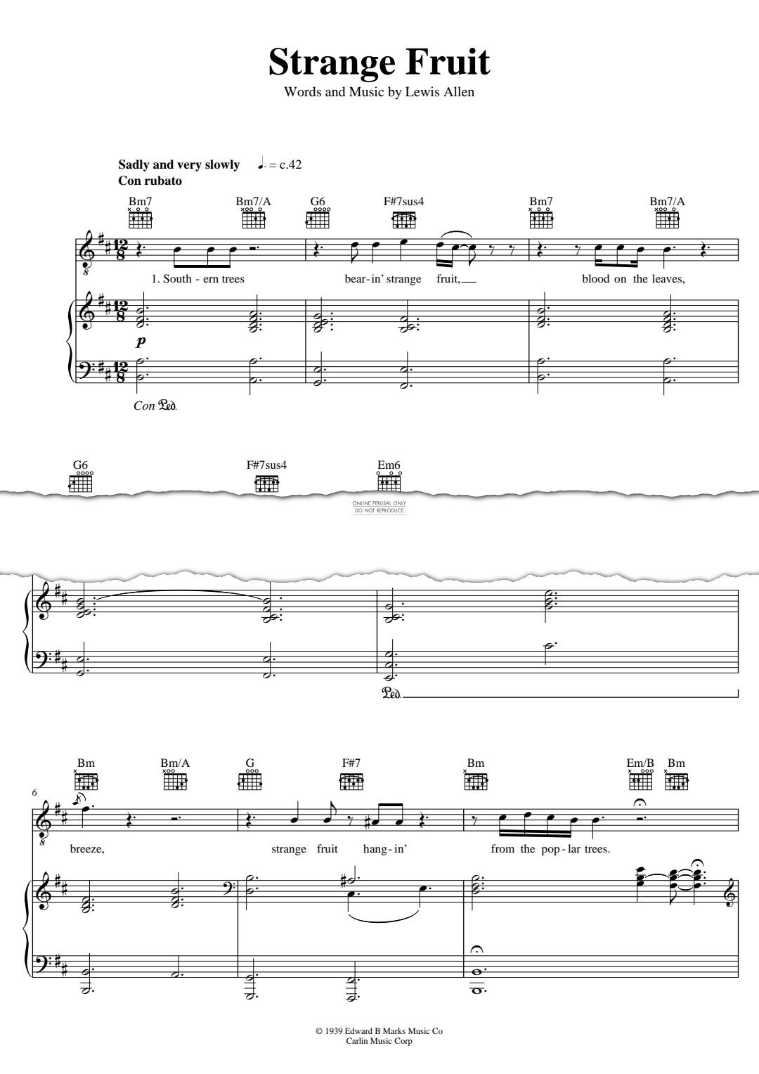 Strange Fruit (Nina Simone) | Noten: Gitarre, Klavier, Gesang | PDF ...