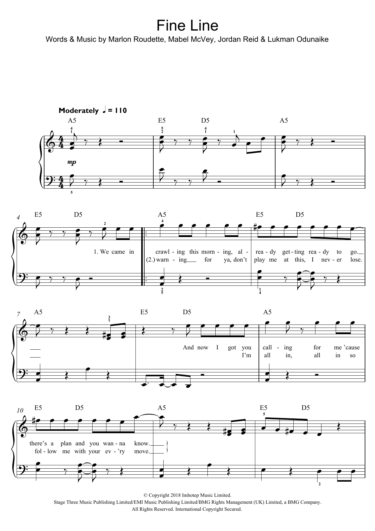 Fine Line (featuring Not3s) - sheet music by Mabel, Not3s - smd-125849 ...