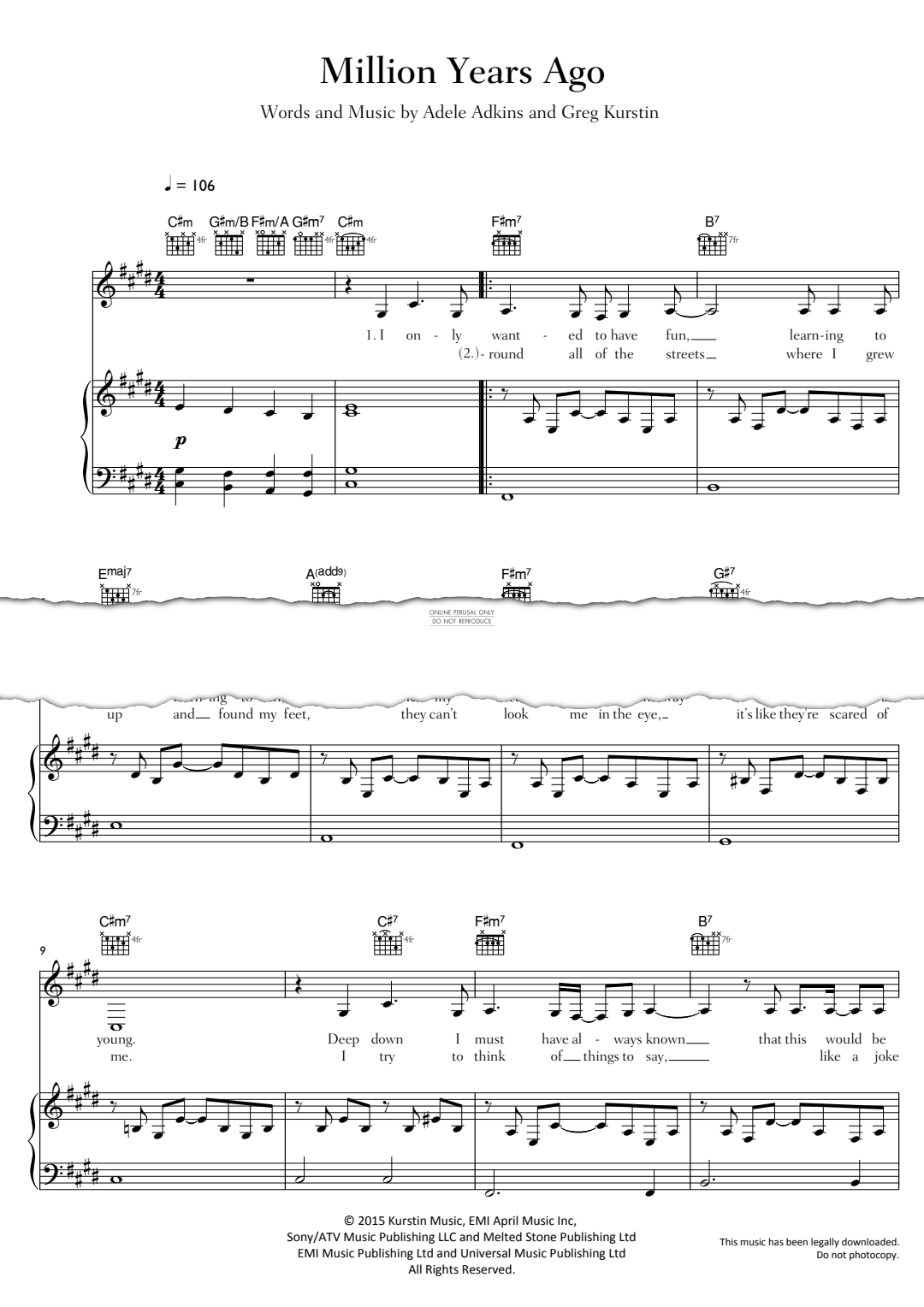 Million Years Ago - sheet music by Adele - fbd-29585 | notendownload