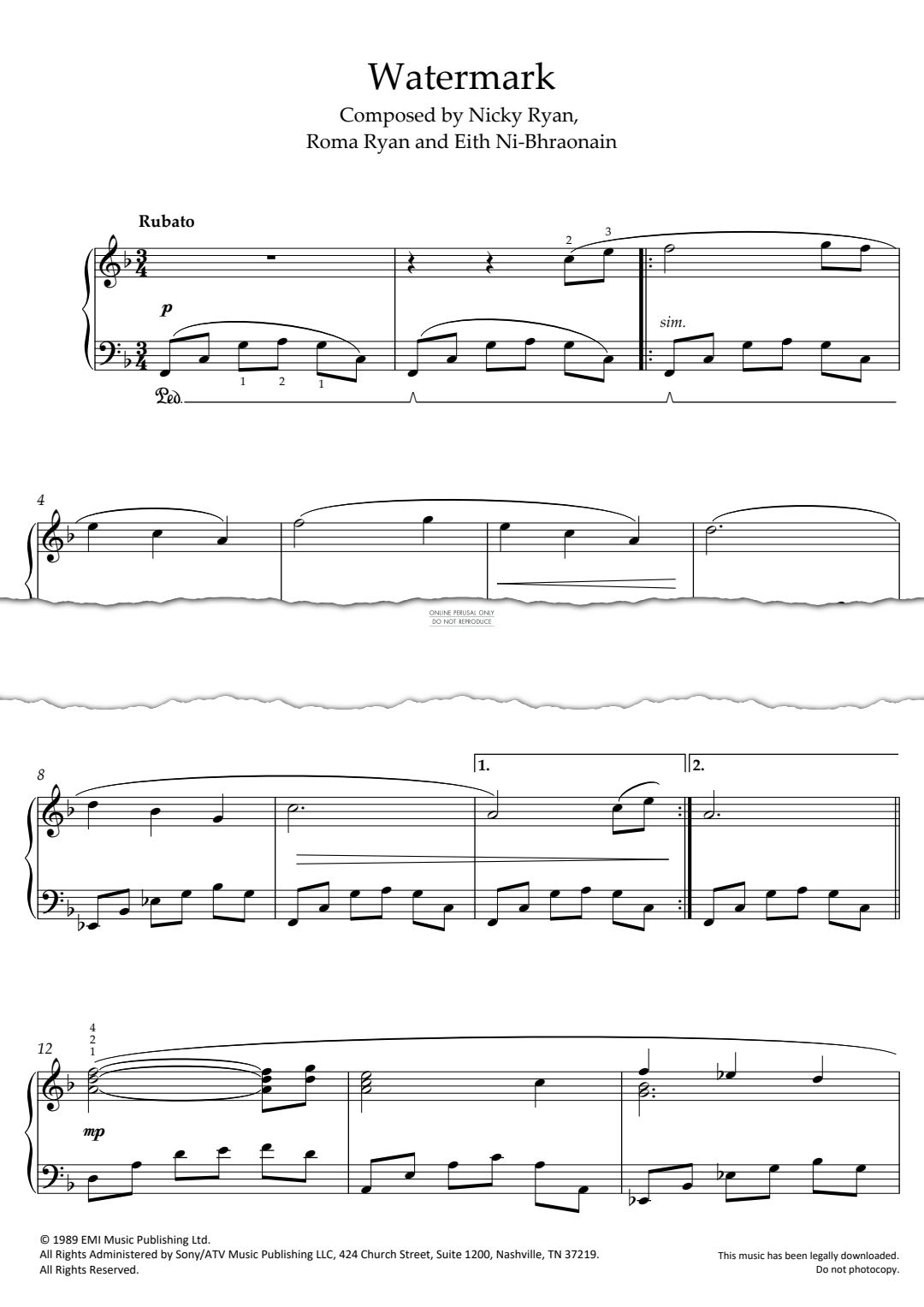 Watermark - sheet music by Enya - fbd-42351 | notendownload