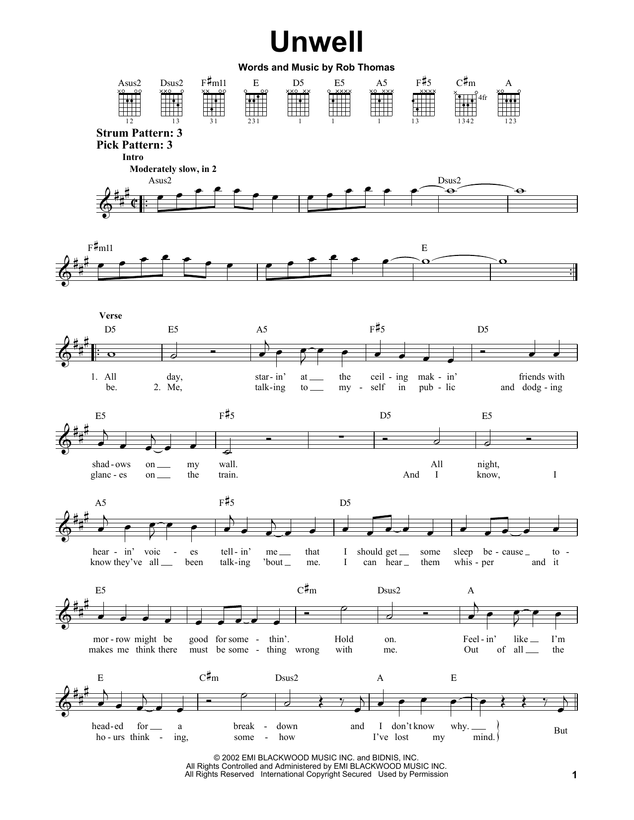 Unwell - sheet music by Matchbox Twenty - smd-156115 | notendownload