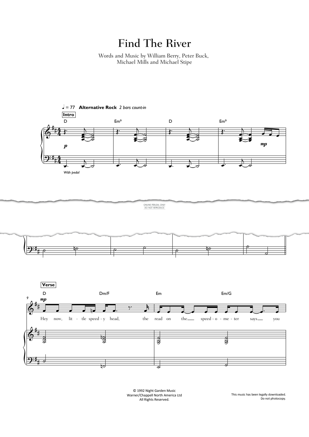 Find The River (R.E.M.) | Sheet Music: Piano, Voice | PDF Download