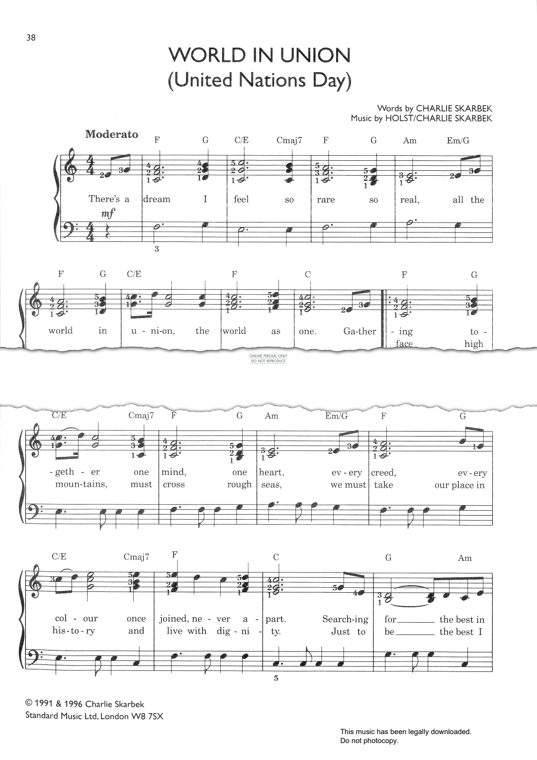 World In Union - sheet music by Charles Skarbek - fbd-42573 | notendownload
