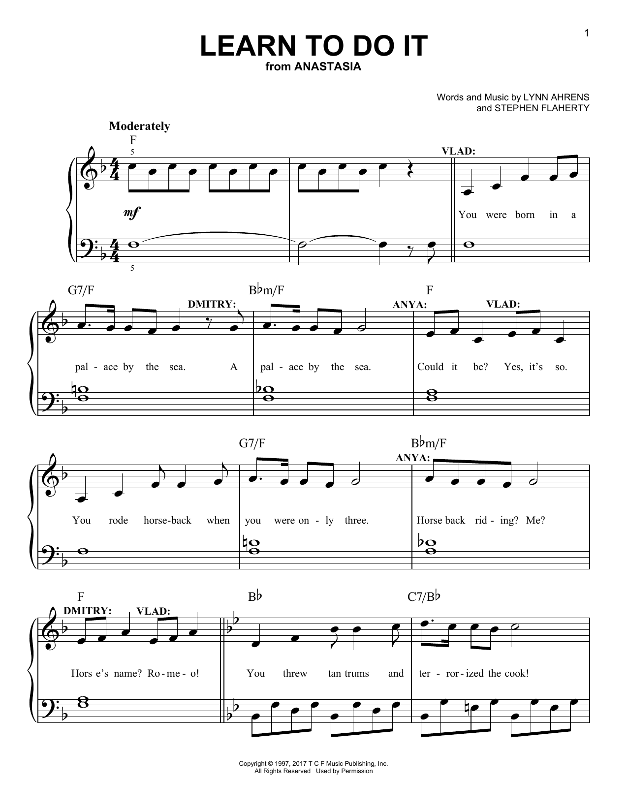 Learn To Do It (Stephen Flaherty) | Sheet Music: Easy Piano | PDF Download