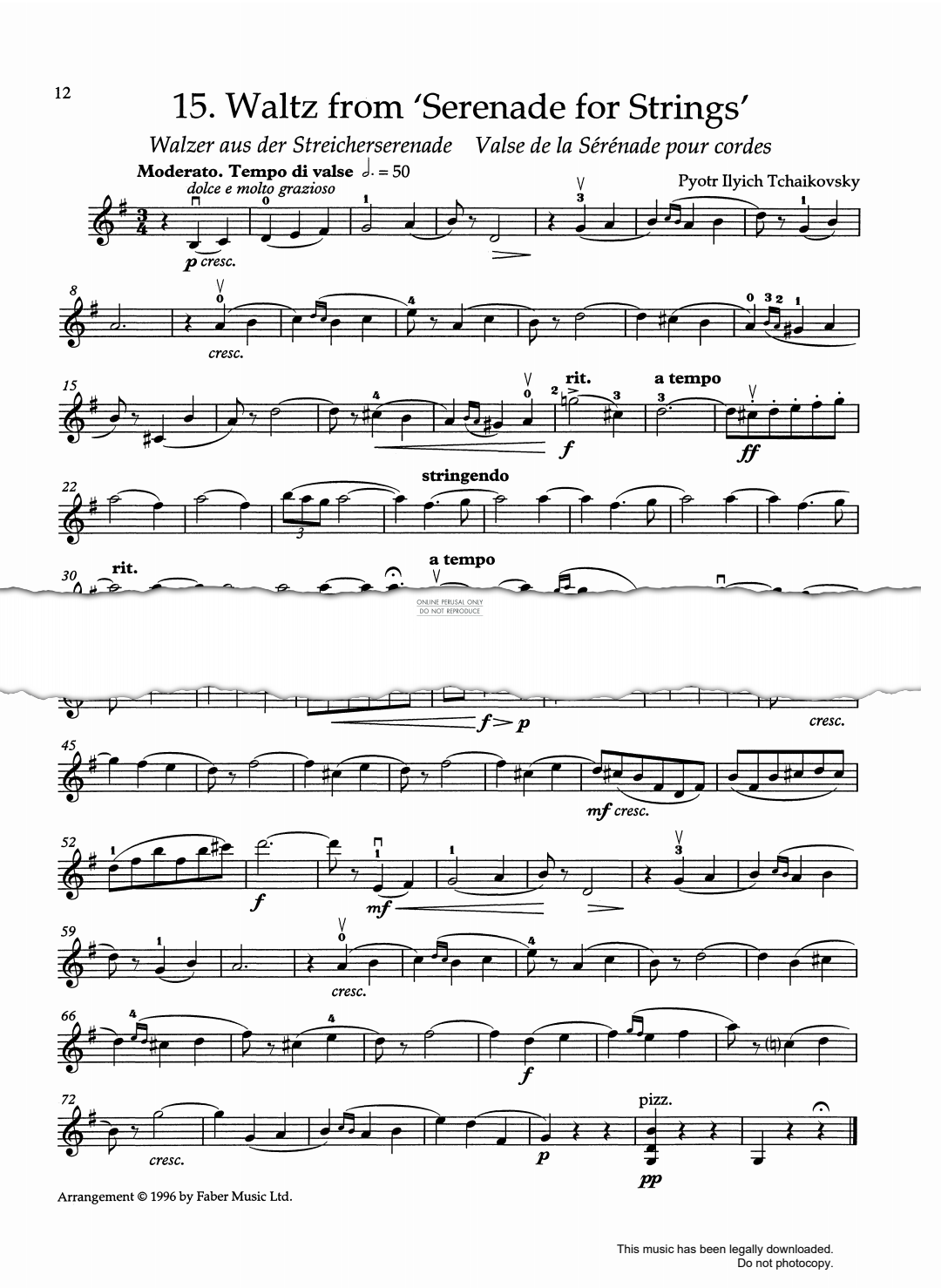 Waltz (from 'Serenade For Strings') (Pyotr Ilyich Tchaikovsky) | Sheet ...