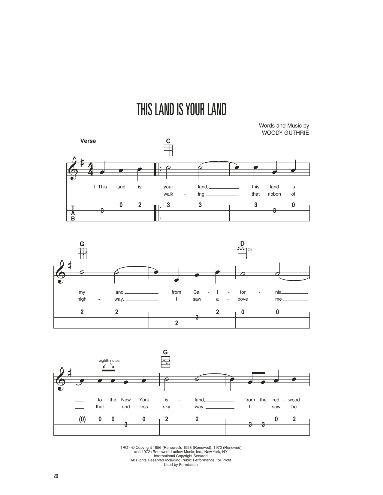 This Land Is Your Land (Woody & Arlo Guthrie) | Noten: Easy Ukulele Tab ...