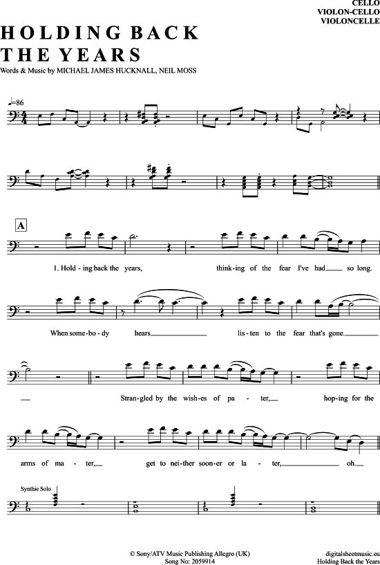 Holding Back The Years - sheet music by Simply Red - 7131252 | notendownload