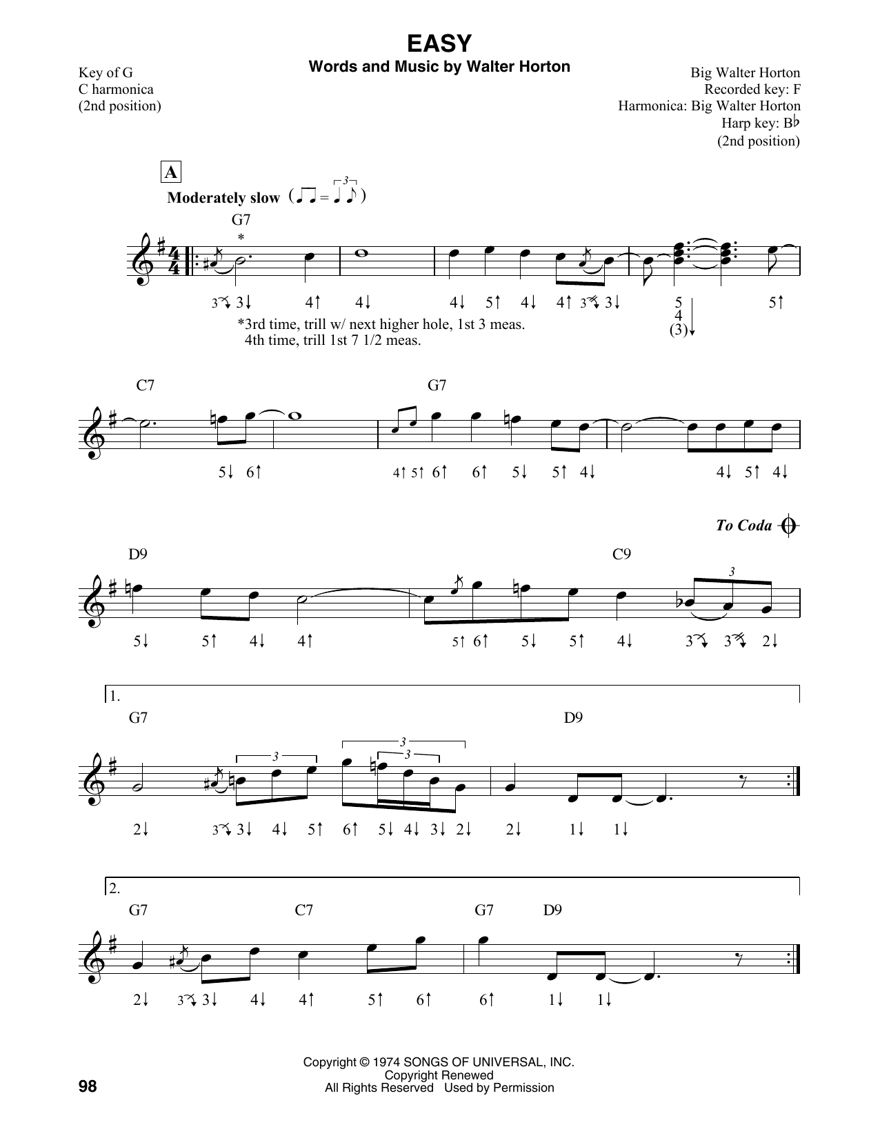 Easy (Walter Horton) | Sheet Music: Harmonica | PDF Download