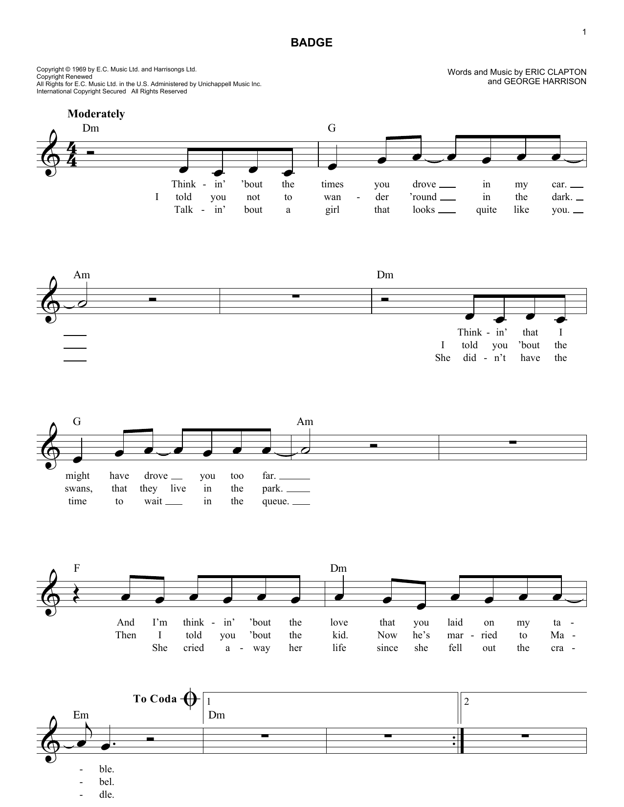 Badge - sheet music by Cream - smd-188289 | notendownload