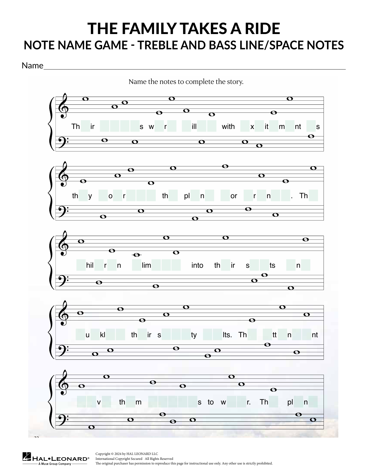 Treble and Bass Line and Space Notes (Karen Harrington) | Sheet Music ...