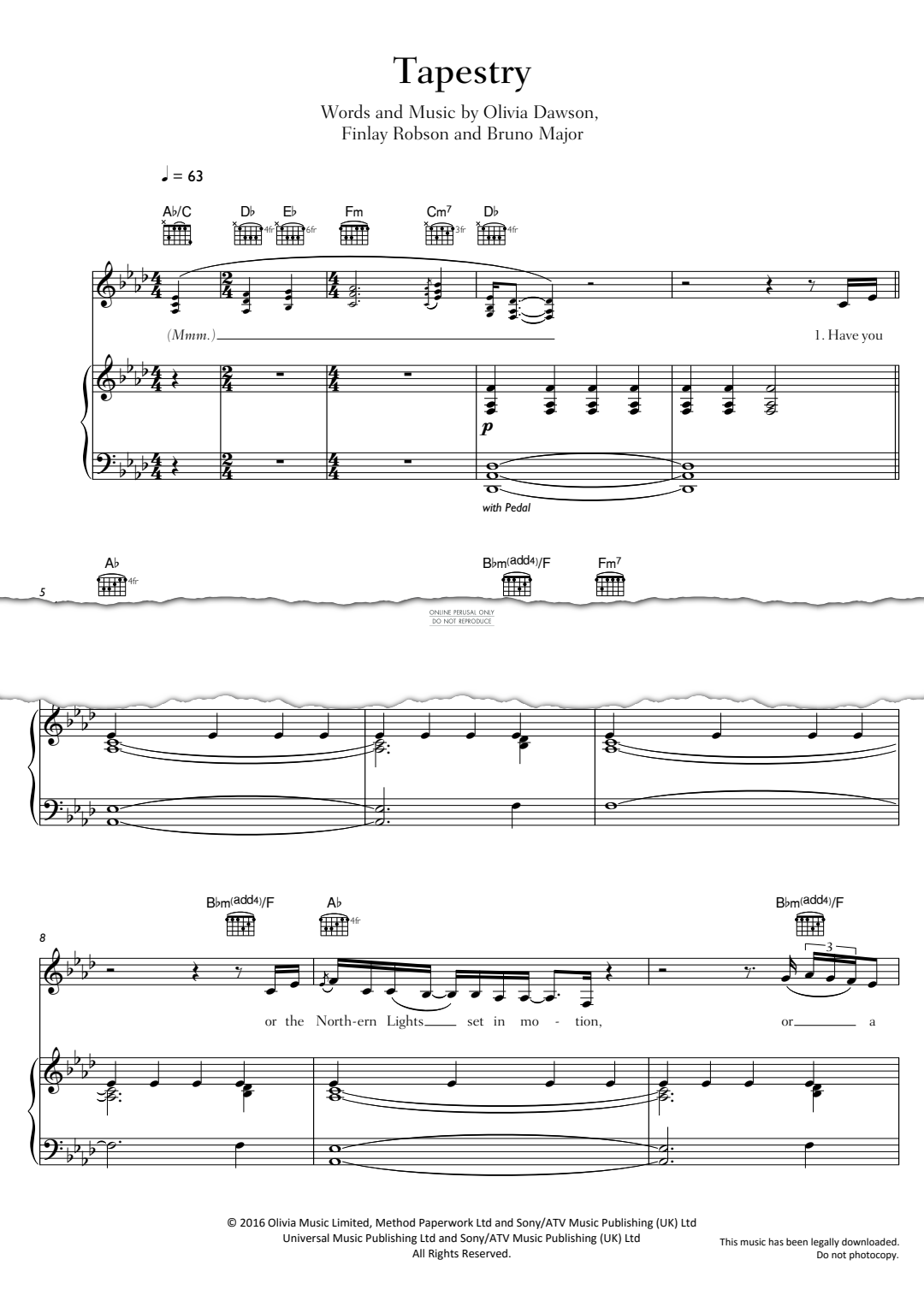 Tapestry - sheet music by Liv Dawson - fbd-30892 | notendownload