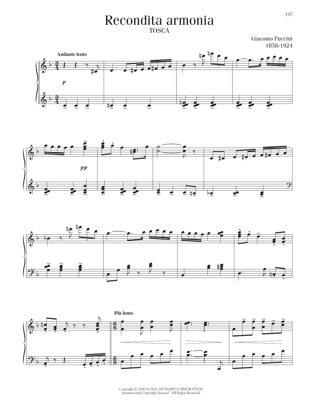 Recondita Armonia (Giacomo Puccini) | Sheet Music: Piano Solo | PDF Download