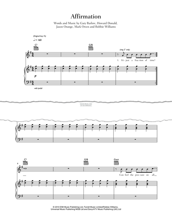 Affirmation (Take That) | Sheet Music: Guitar, Piano, Voice | PDF Download
