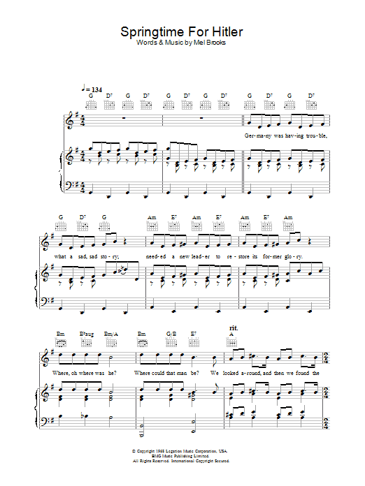 Springtime For Hitler (from The Producers) - sheet music by Mel Brooks ...