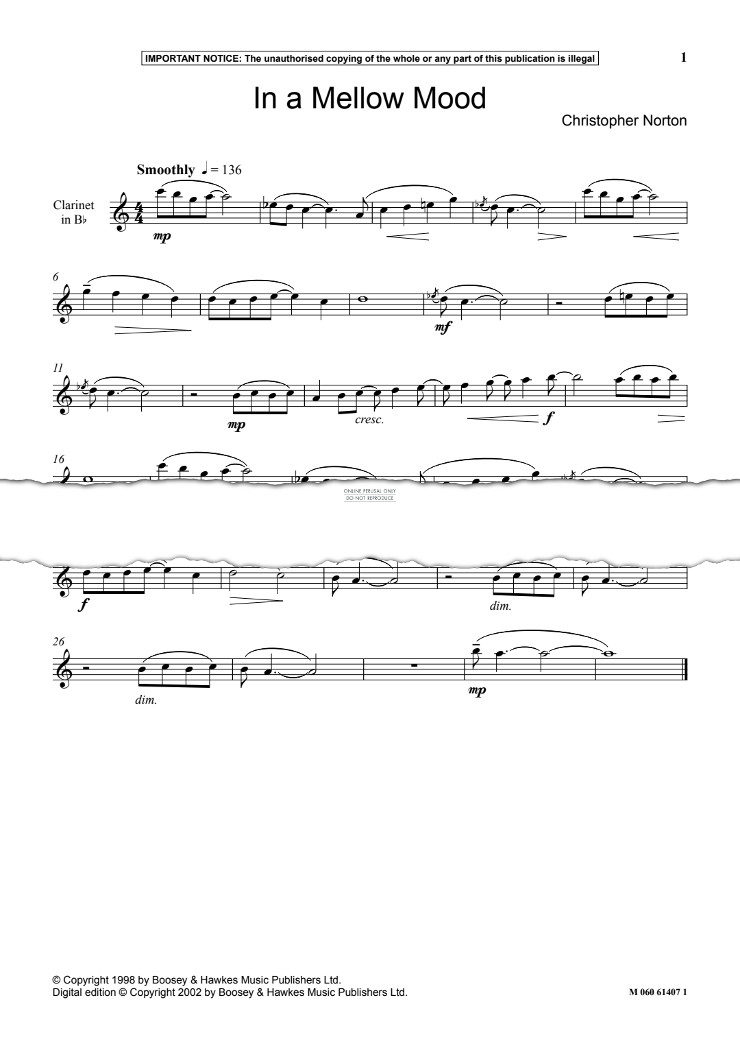 In A Mellow Mood (Christopher Norton) | Sheet Music: Clarinet, Piano | PDF Download