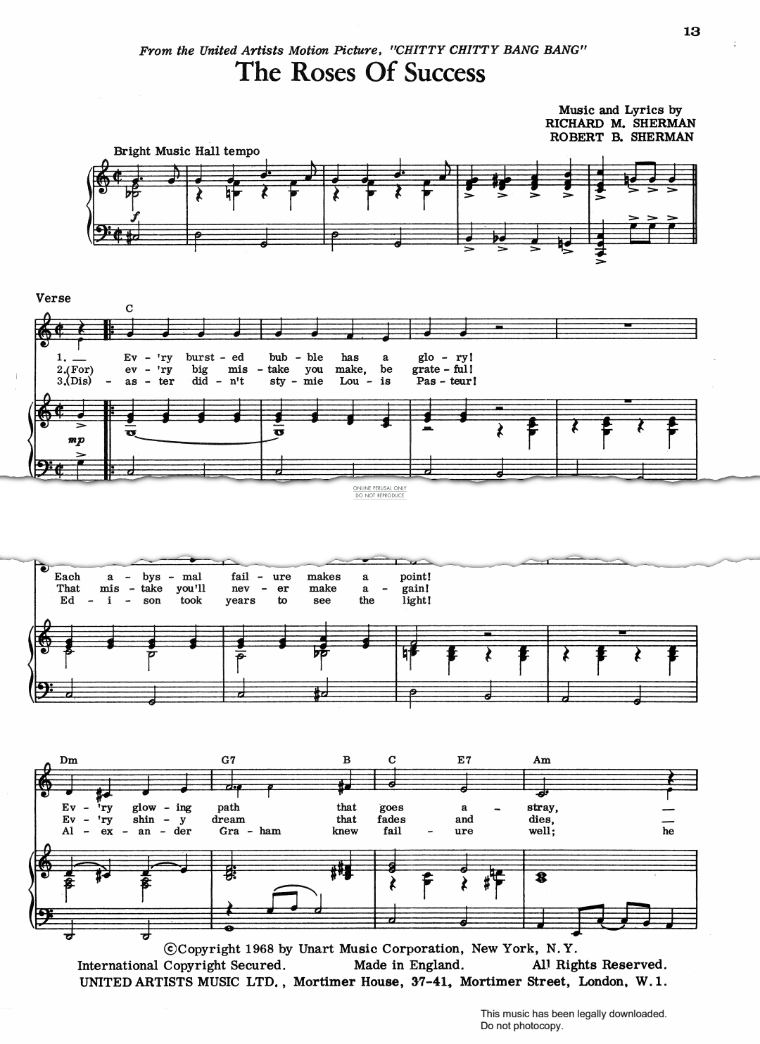 The Roses of Success (from 'Chitty Chitty Bang Bang') - Noten von ...