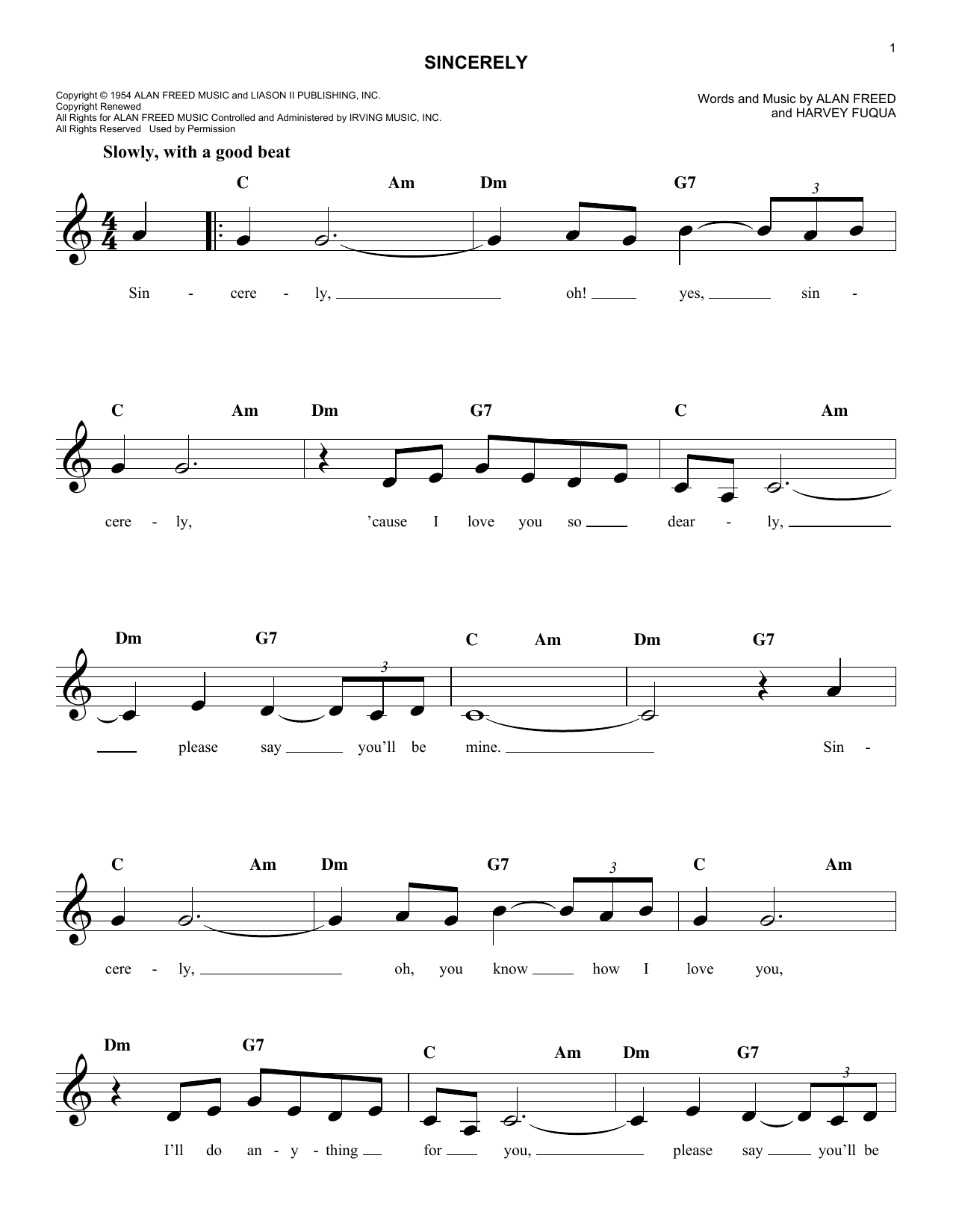 Sincerely - sheet music by Moonglows - smd-187422 | notendownload