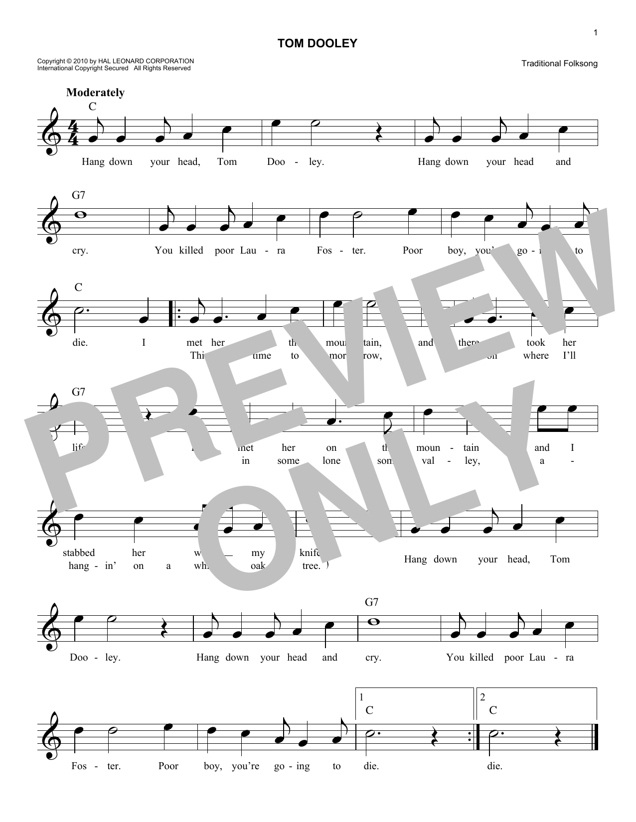 Tom Dooley - sheet music by Traditional - smd-195735 | notendownload