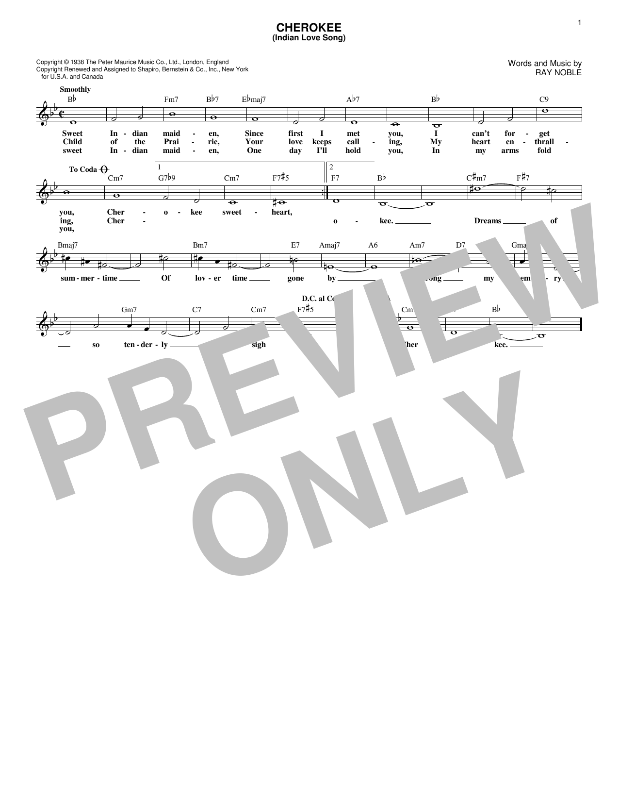 Cherokee (Indian Love Song) - sheet music by Benny Goodman Sextet ...