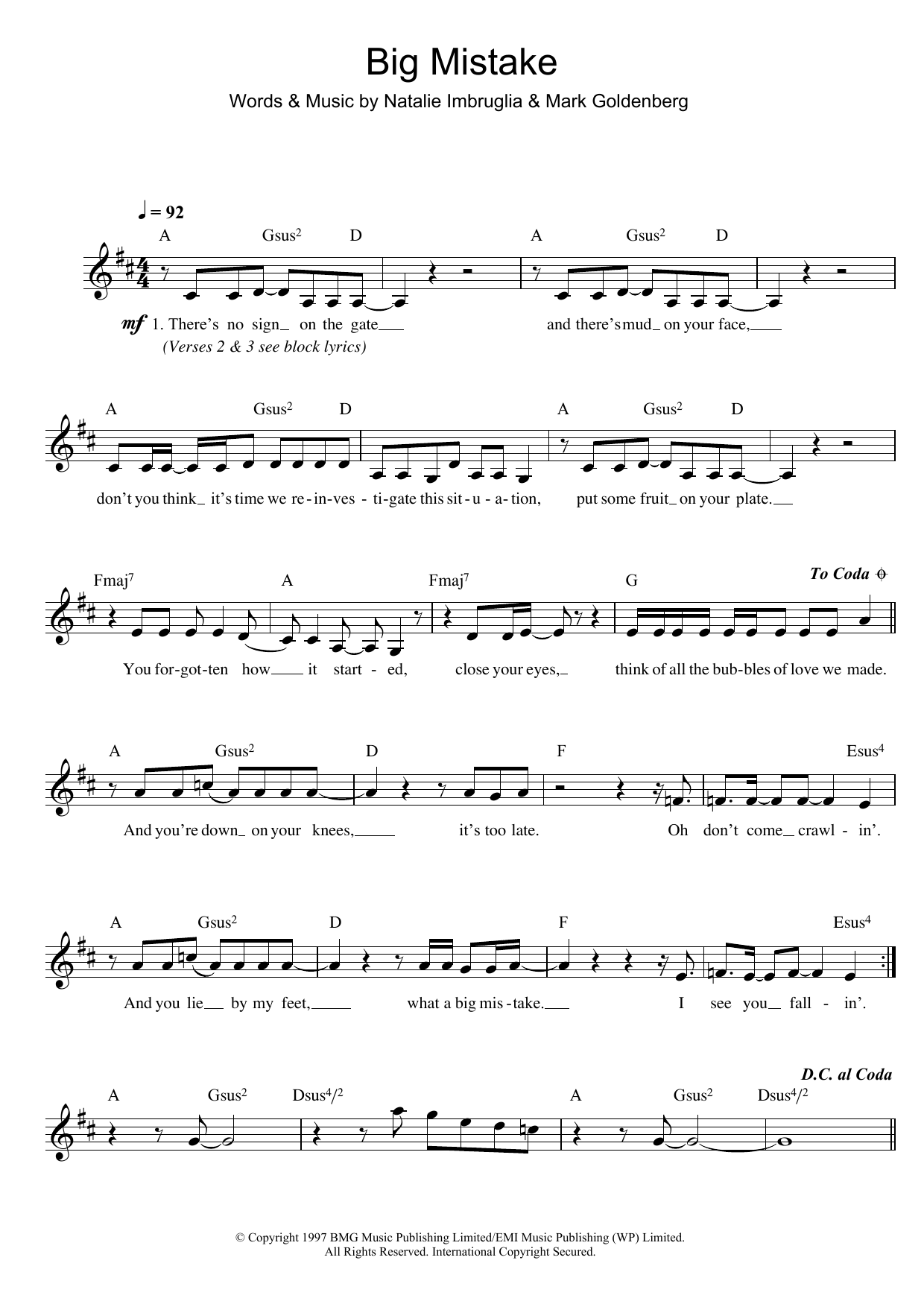 Big Mistake - sheet music by Natalie Imbruglia - smd-13967 | notendownload