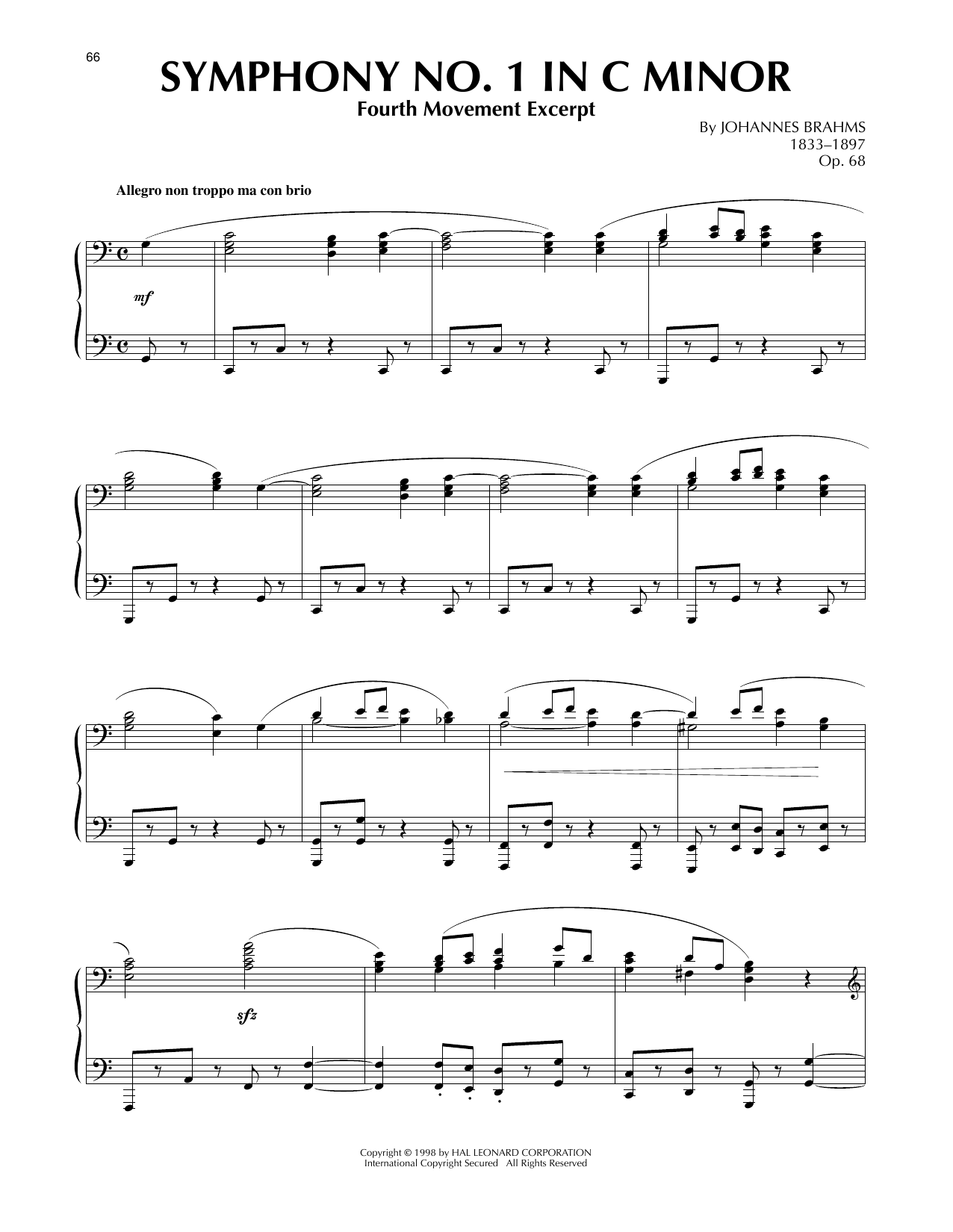 Symphony No. 1 In C Minor, Fourth Movement Excerpt - sheet music by Johannes Brahms - smd ...