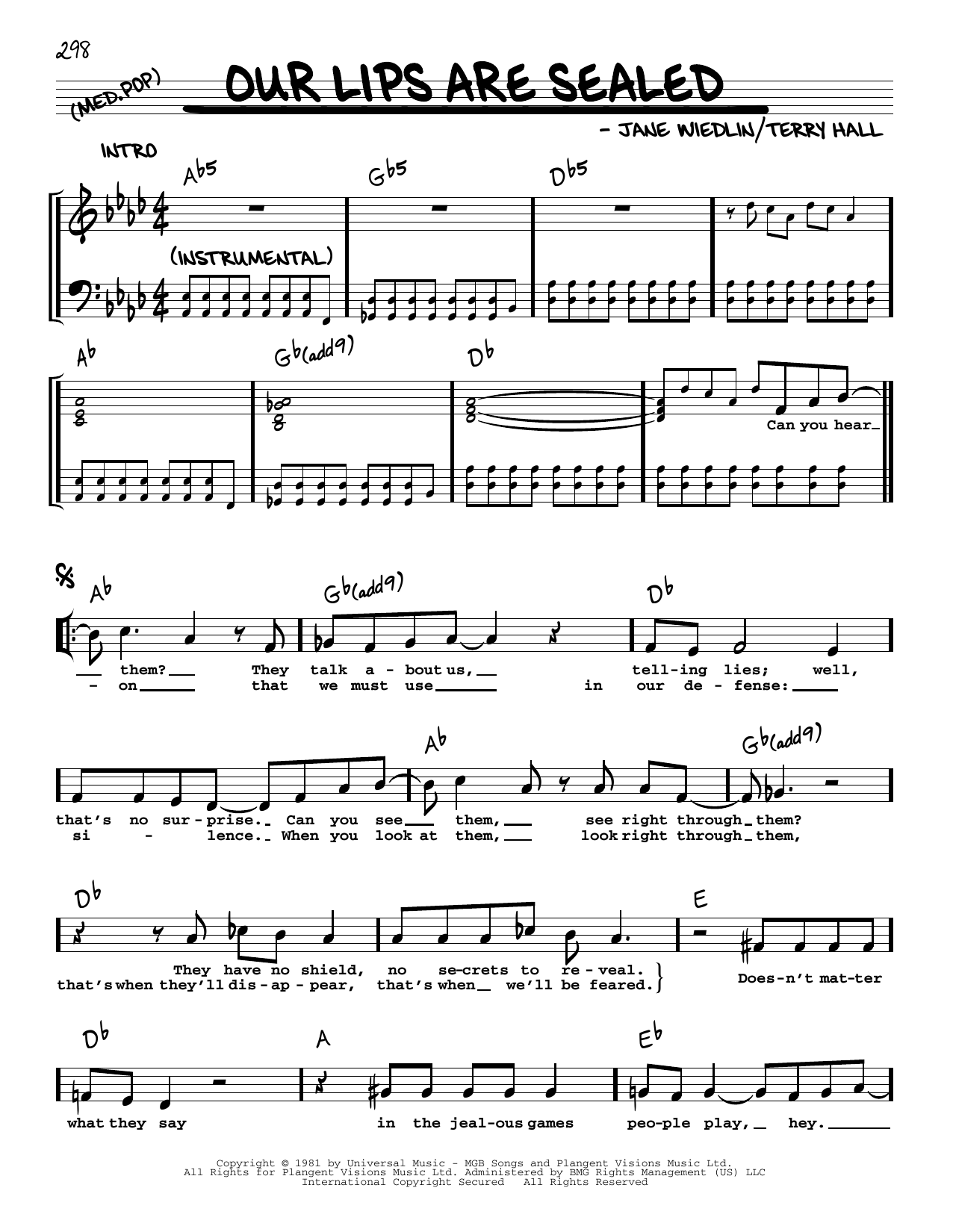 Our Lips Are Sealed The Go Go S Sheet Music Real Book Melody