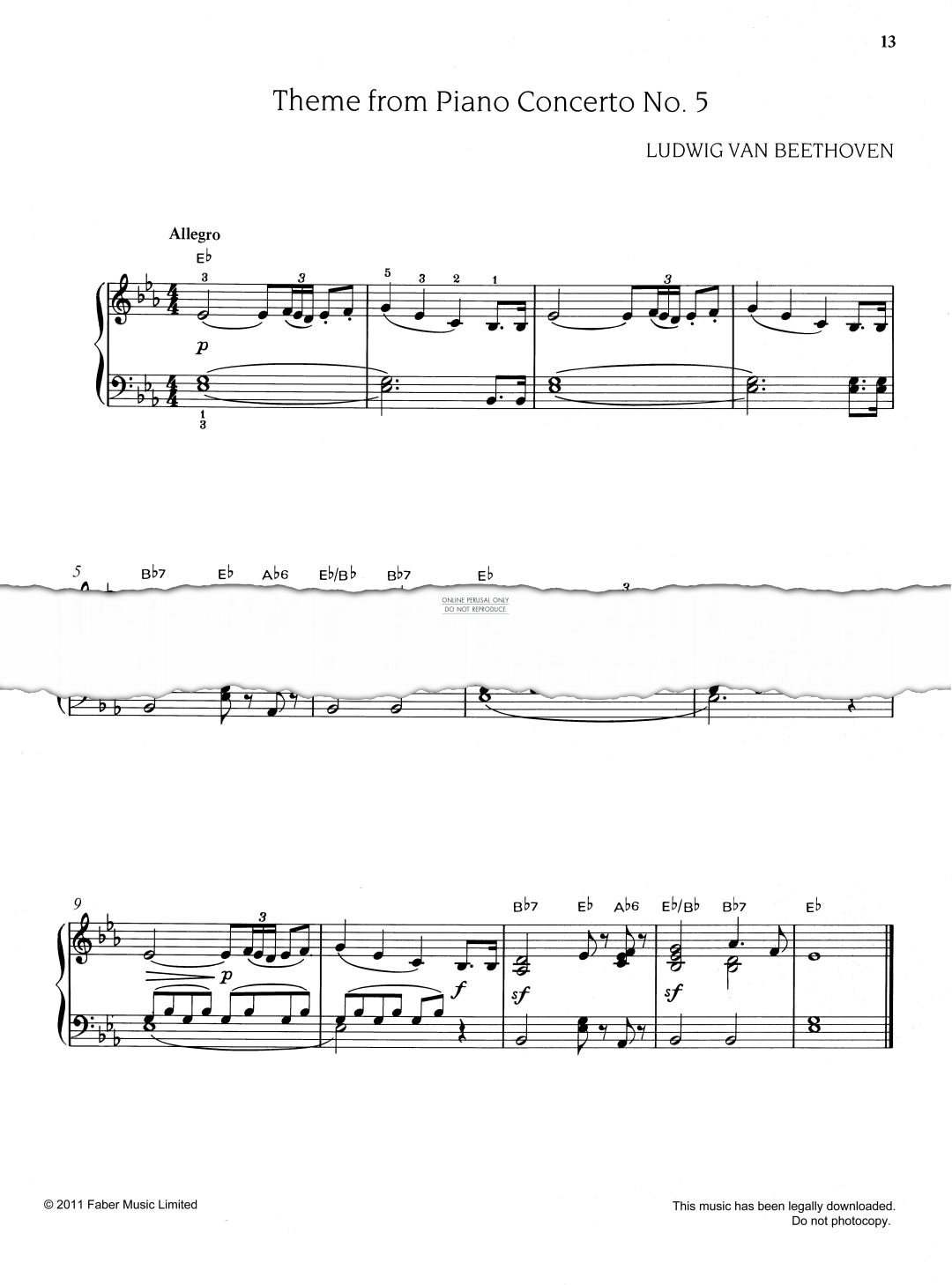 Theme from 'Piano Concerto No.5' - Noten von Ludwig van Beethoven - fbd-10260 | notendownload