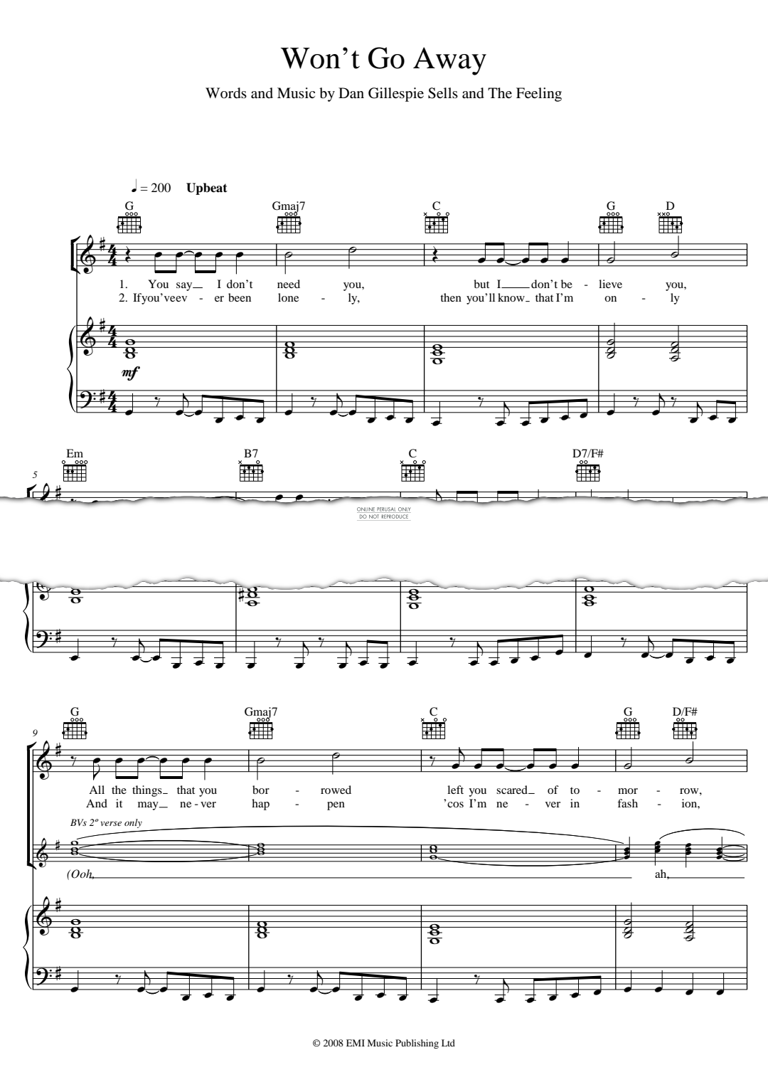 Won't Go Away - sheet music by The Feeling - fbd-1025 | notendownload