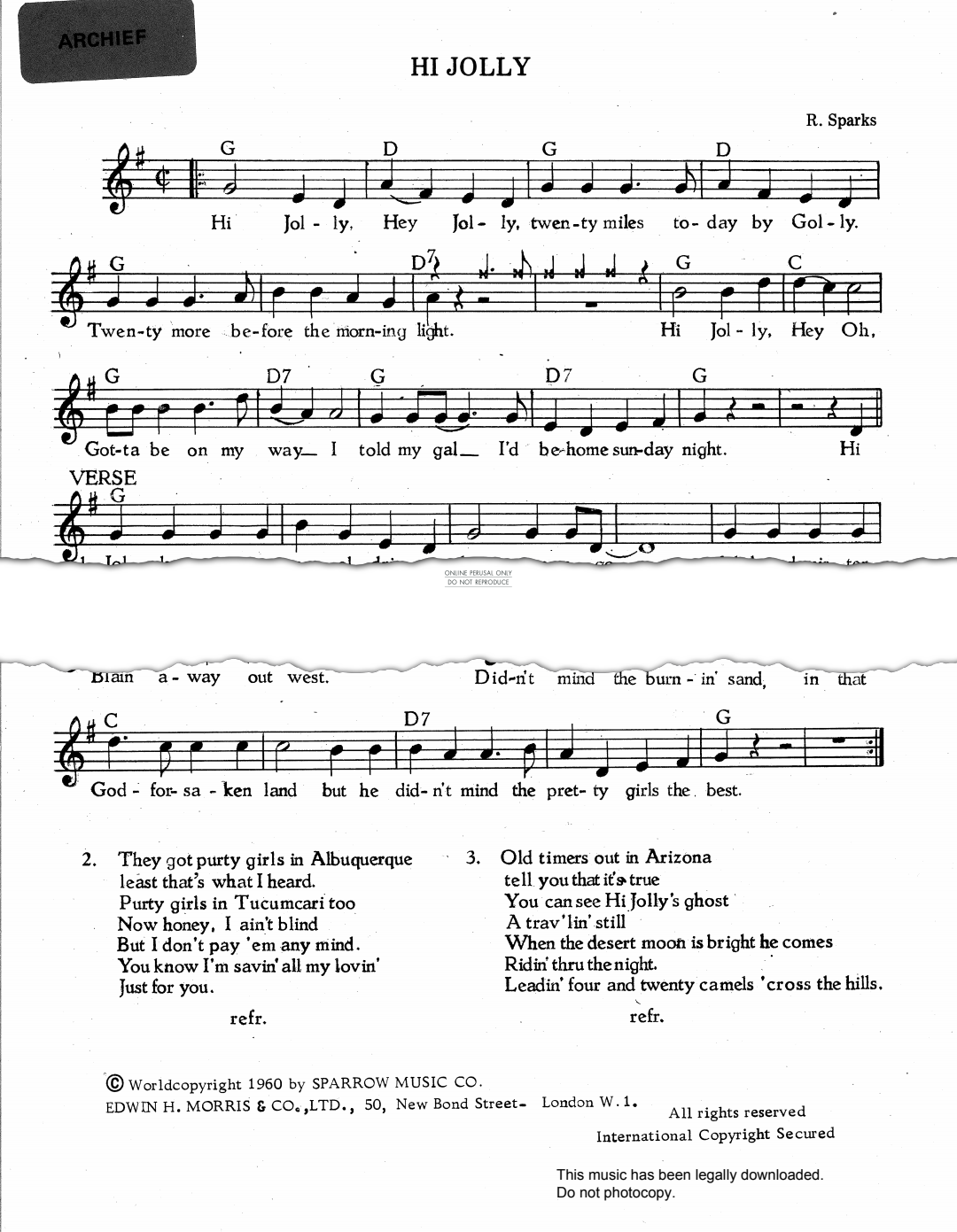 Hi Jolly - sheet music by Randy Sparks - fbd-36735 | notendownload