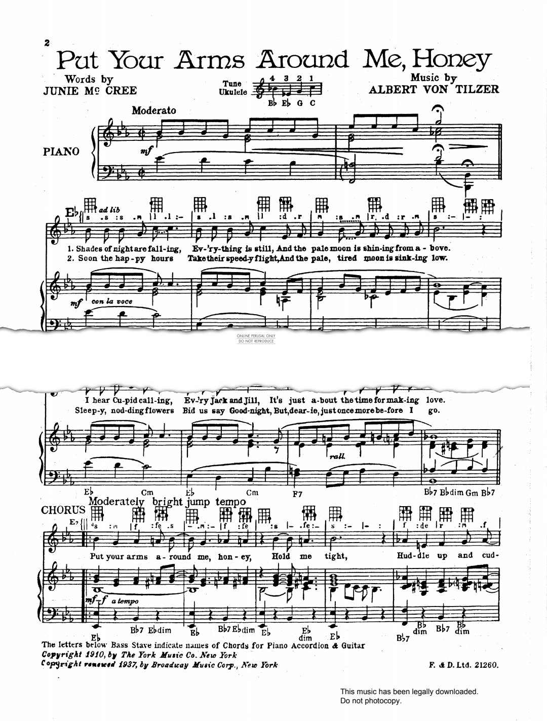 Put Your Arms Around Me, Honey - sheet music by Albert Von Tilzer - fbd ...