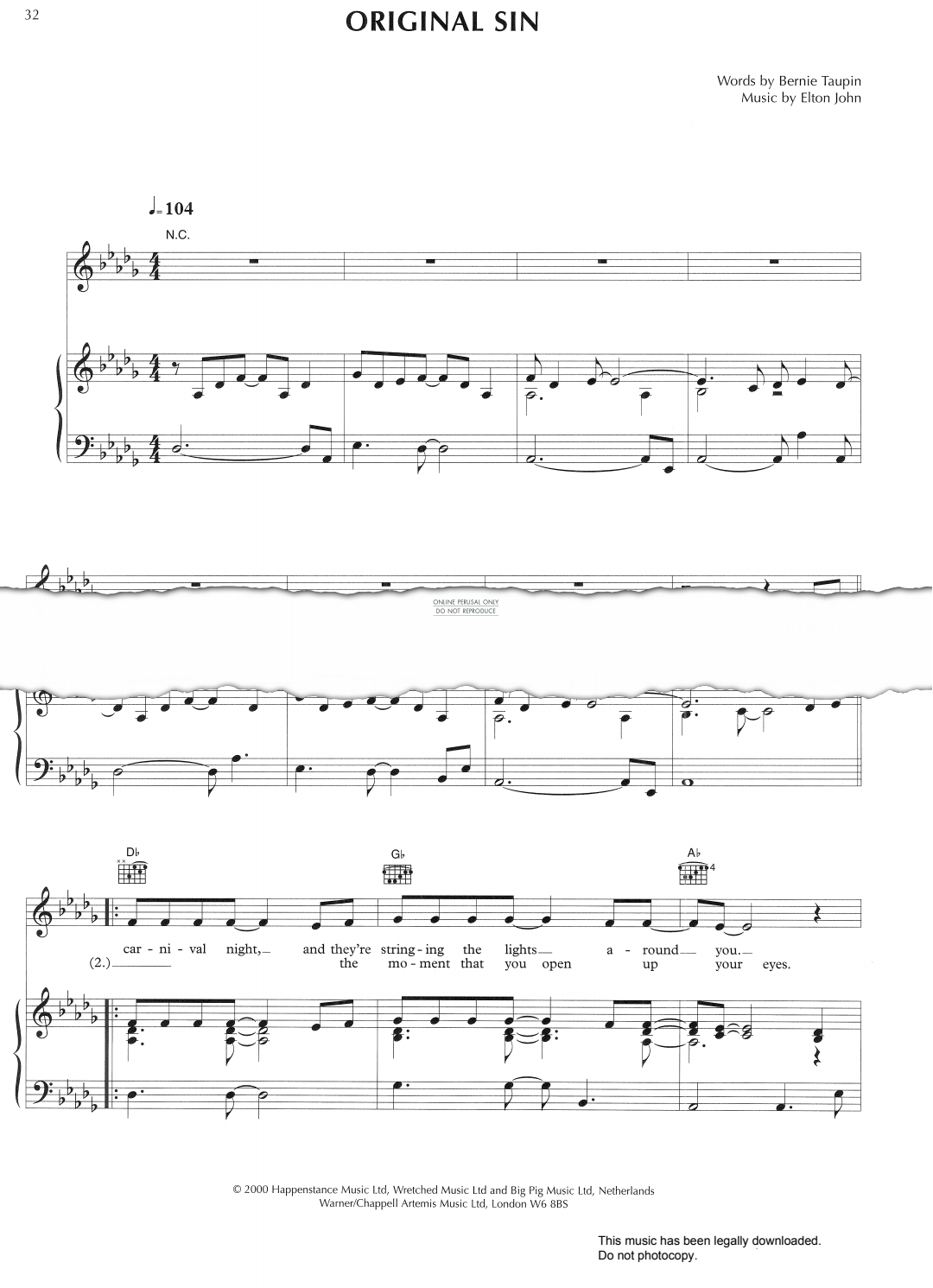 Original Sin - sheet music by Elton John - fbd-33780 | notendownload
