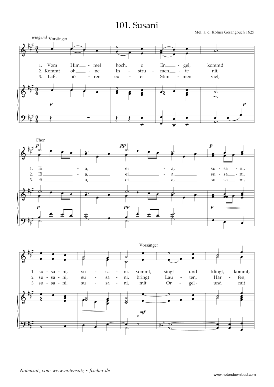 Susani (Weihnachtslied aus Köln) | Noten: Klavier und Gesang | PDF Download