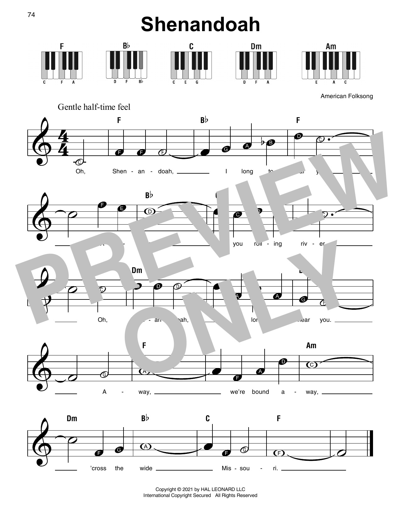 Shenandoah (American Folksong) | Sheet Music: Super Easy Piano | PDF ...