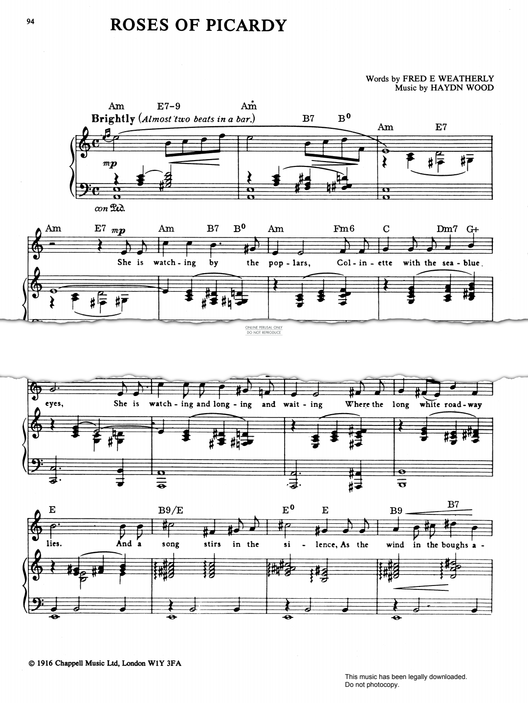 Roses Of Picardy - sheet music by Haydn Wood - fbd-31796 | notendownload