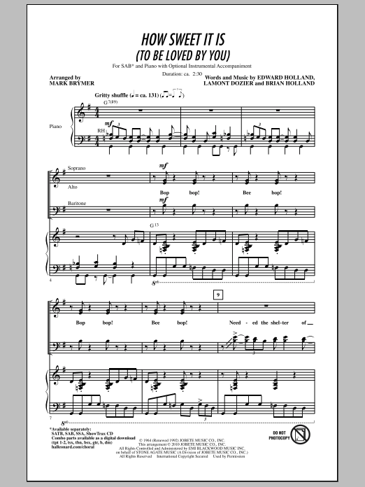 How Sweet It Is (To Be Loved By You) - sheet music by Marvin Gaye ...
