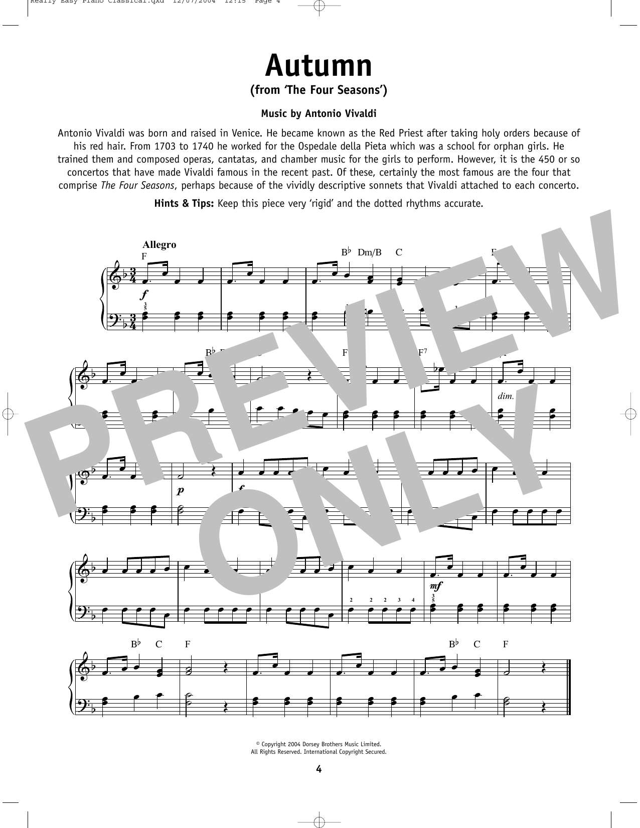 The Four Seasons ("Autumn"), Third Movement Excerpt - sheet music by Antonio Vivaldi - smd ...