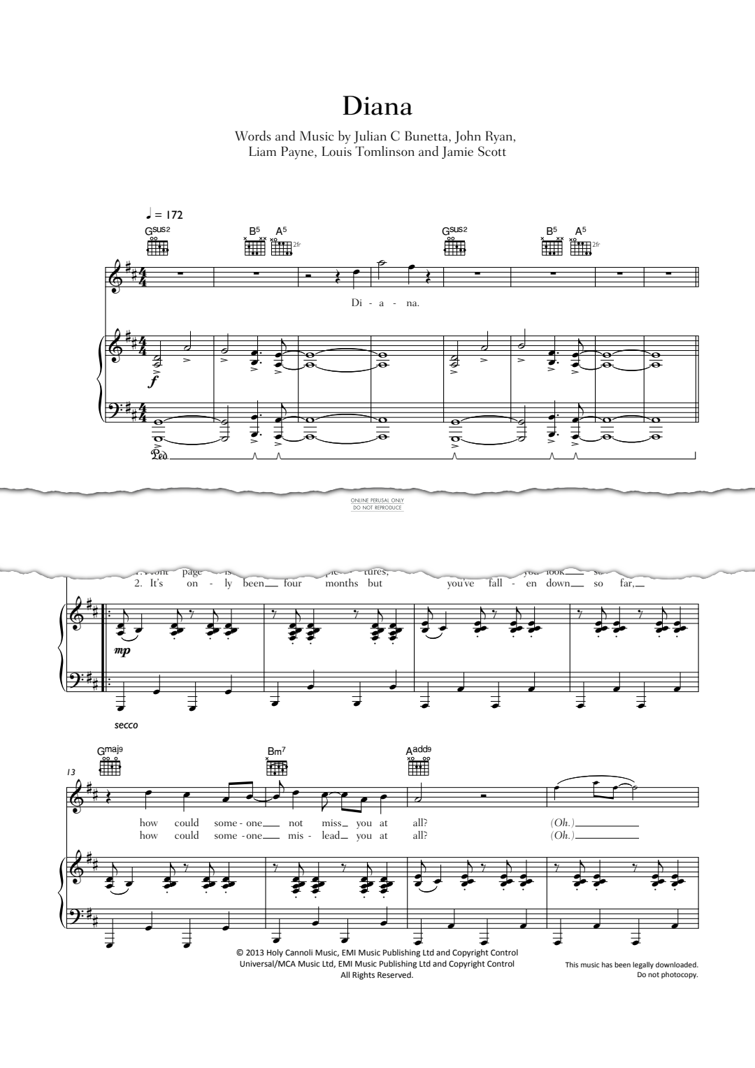 Diana (One Direction) | Sheet Music: Guitar, Piano, Voice | PDF Download